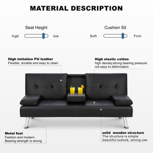 Zipcode Design™ Advait Twin 65.35" Faux Leather Split Back Convertible Sofa & Reviews | Wayfair